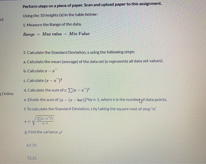Solved Courseval f. To calculate the Standard Deviation, s | Chegg.com