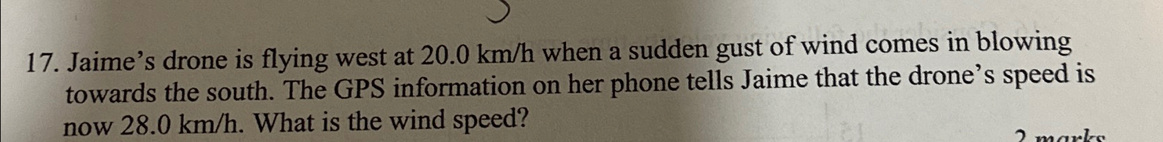 Solved Jaime's drone is flying west at 20.0kmh ﻿when a | Chegg.com