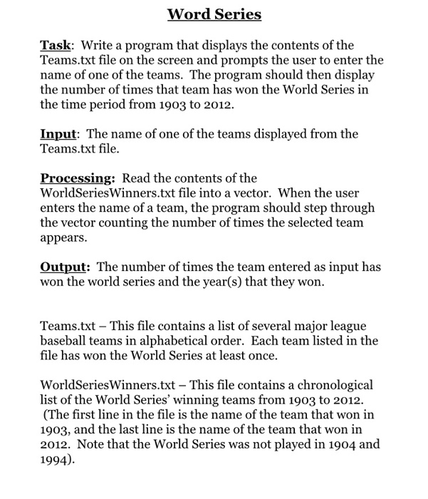 Solved Word Series Task: Write a program that displays the | Chegg.com