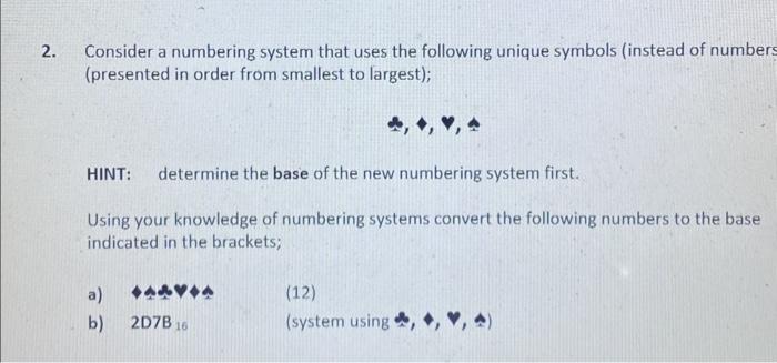 Solved Consider a numbering system that uses the following | Chegg.com