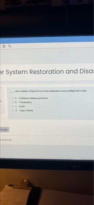Solved er System Restoration and Disas of s page s activity | Chegg.com