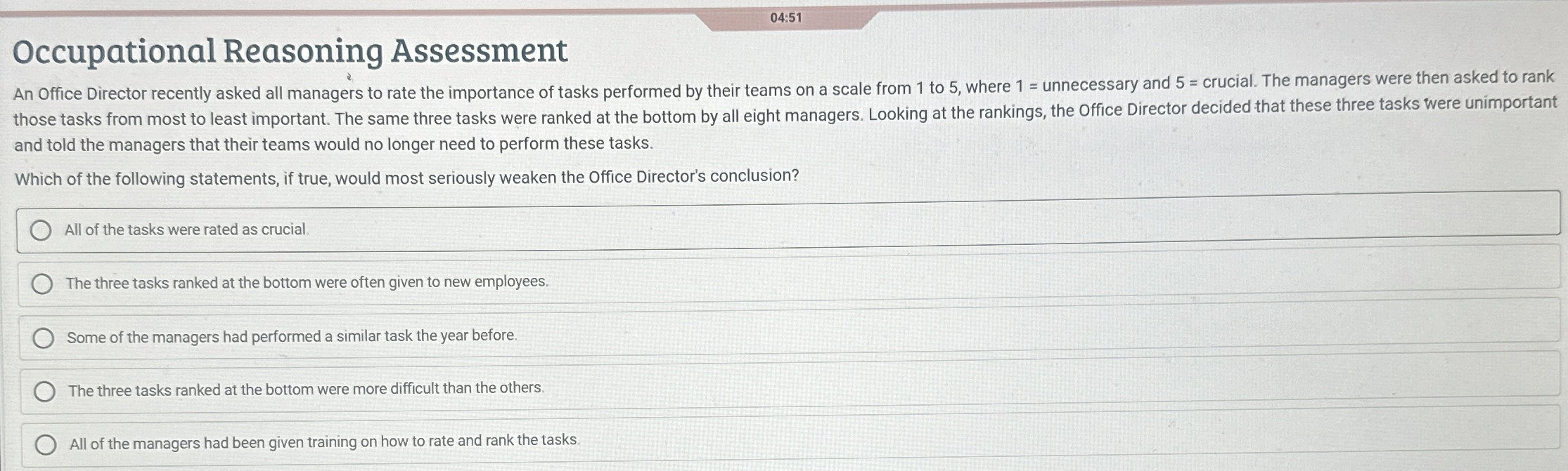 Solved Occupational Reasoning AssessmentAn Office Director | Chegg.com