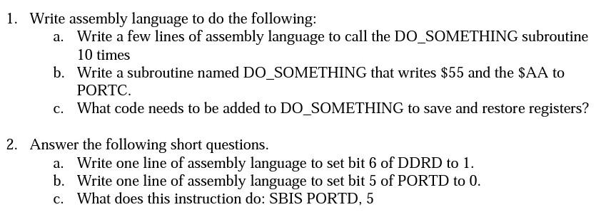 Solved 1. Write assembly language to do the following: a. | Chegg.com