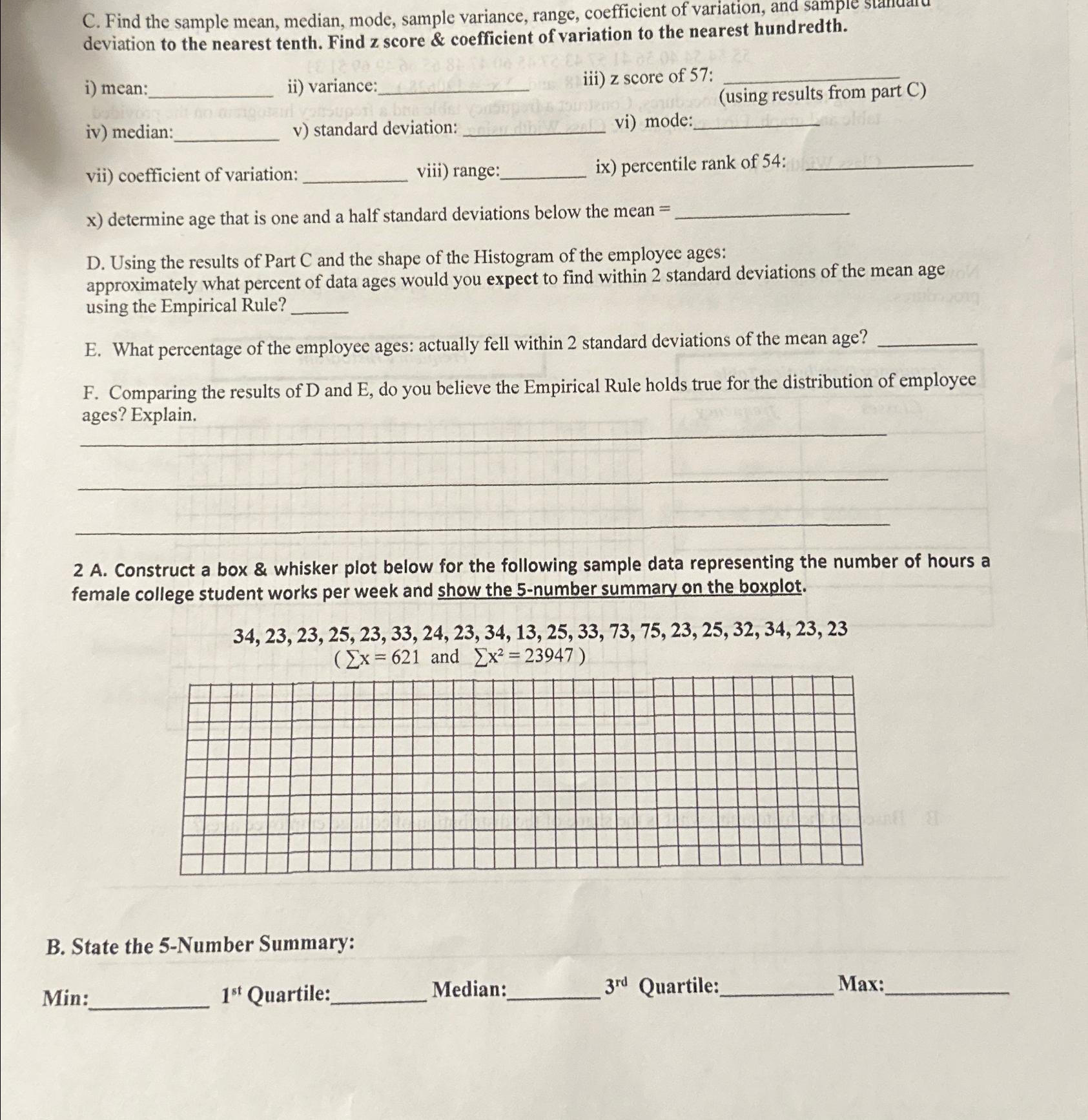 C. ﻿Find the sample mean, median, mode, sample | Chegg.com