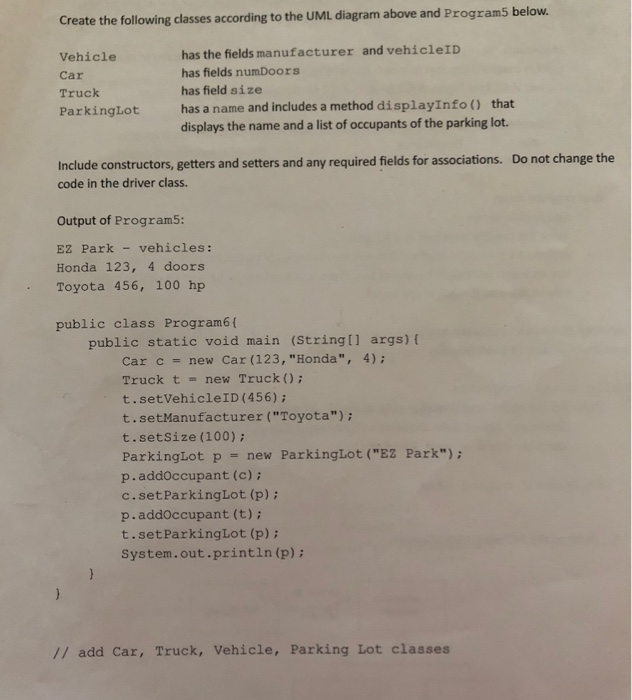 Solved 5. Refer to the following UML diagram: parks in > | Chegg.com