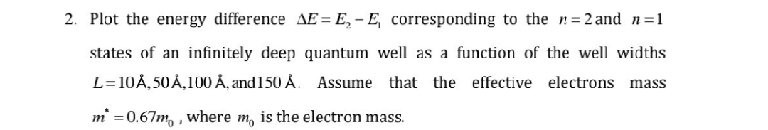 Solved 2. Plot the energy difference ΔE=E2−E1 corresponding | Chegg.com