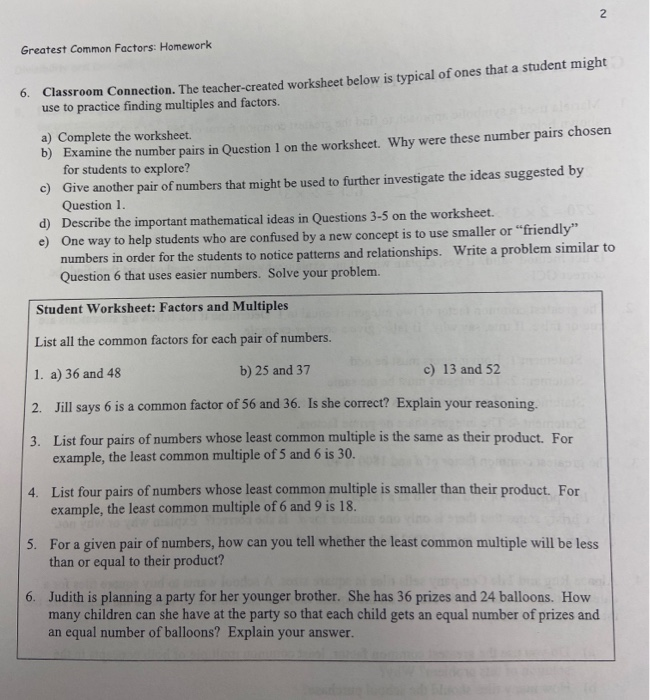Solved Greatest Common Factors: Homework lassroom | Chegg.com