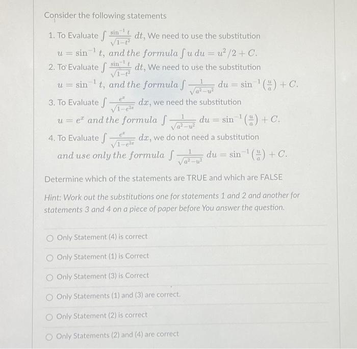 Solved Consider The Following Statements 1 To Evaluate In 1