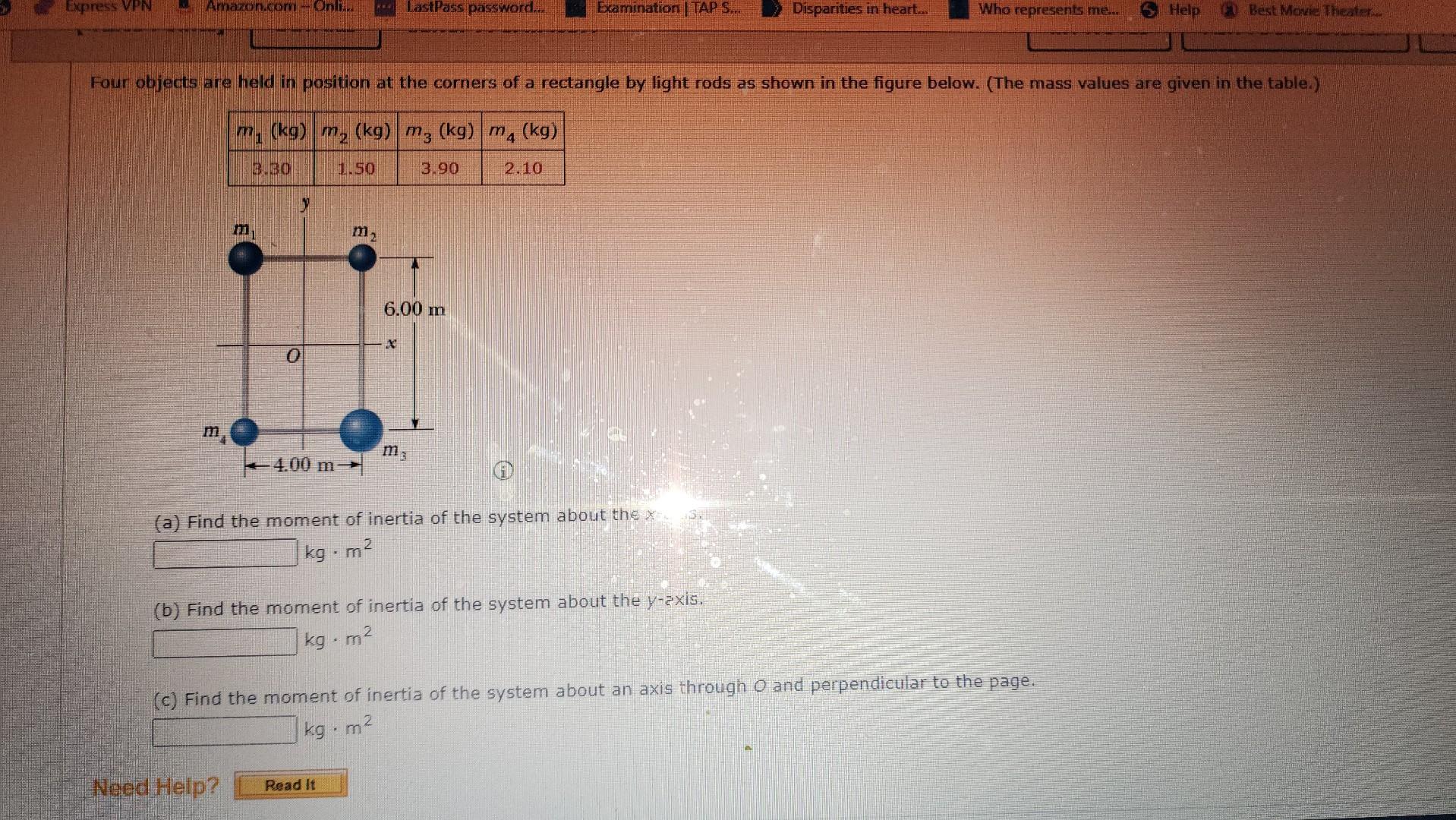 Solved Four objects are held in position at the corners of a | Chegg.com
