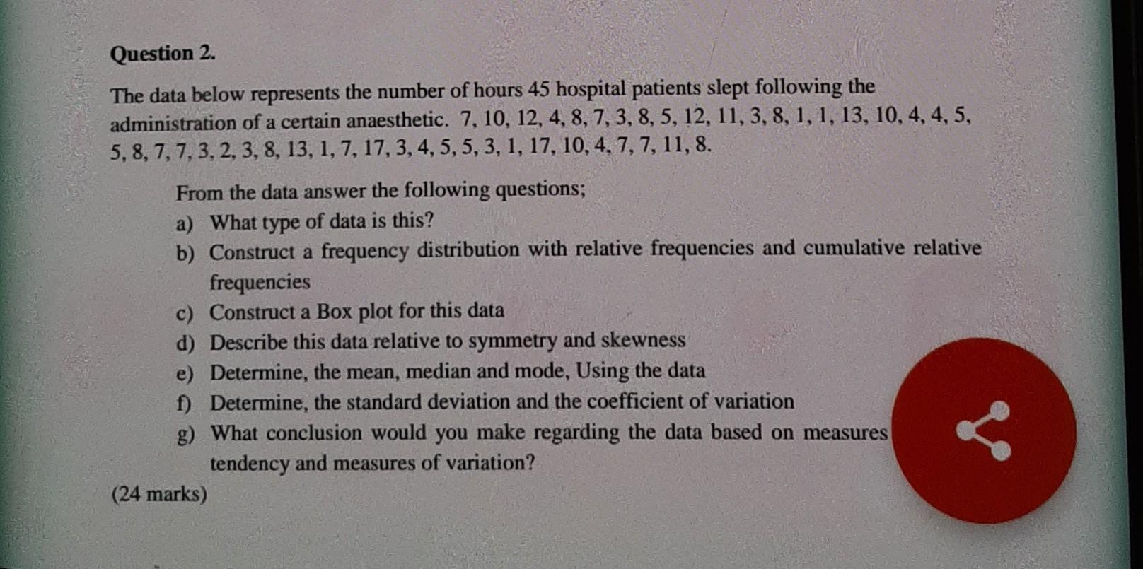 Question 2. The data below represents the number of | Chegg.com
