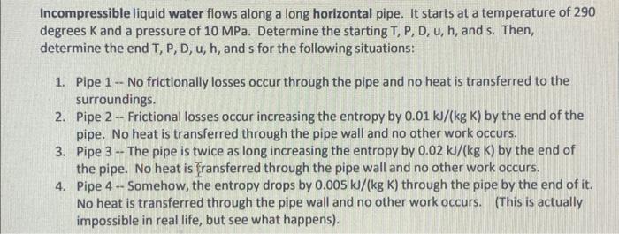Solved Incompressible liquid water flows along a long | Chegg.com