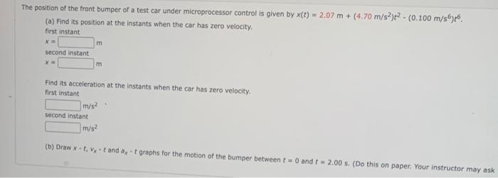 Solved The position of the front bumper of a test car under | Chegg.com