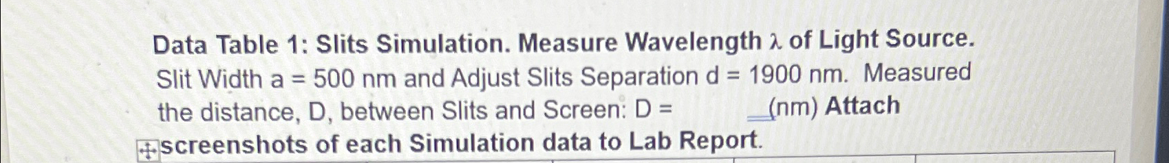 Data Table 1: Slits Simulation. Measure Wavelength | Chegg.com