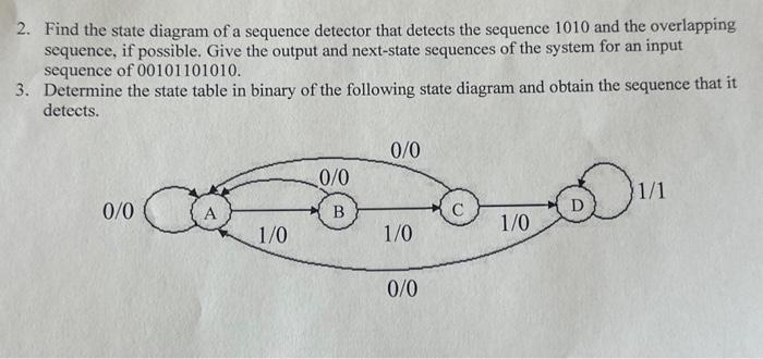 Solved 2. Find the state diagram of a sequence detector that | Chegg.com