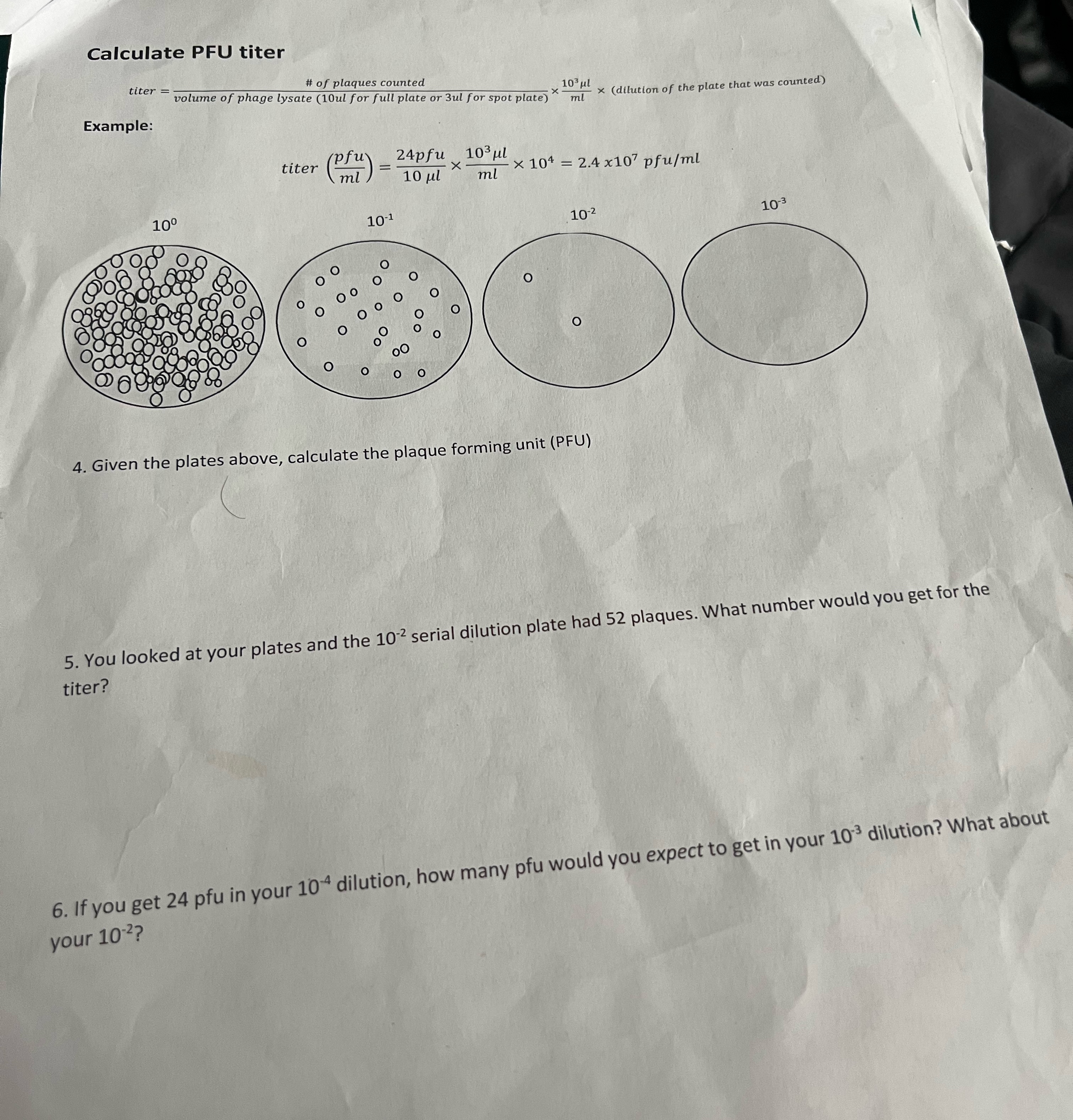 Solved Calculate PFU titer ﻿titer | Chegg.com