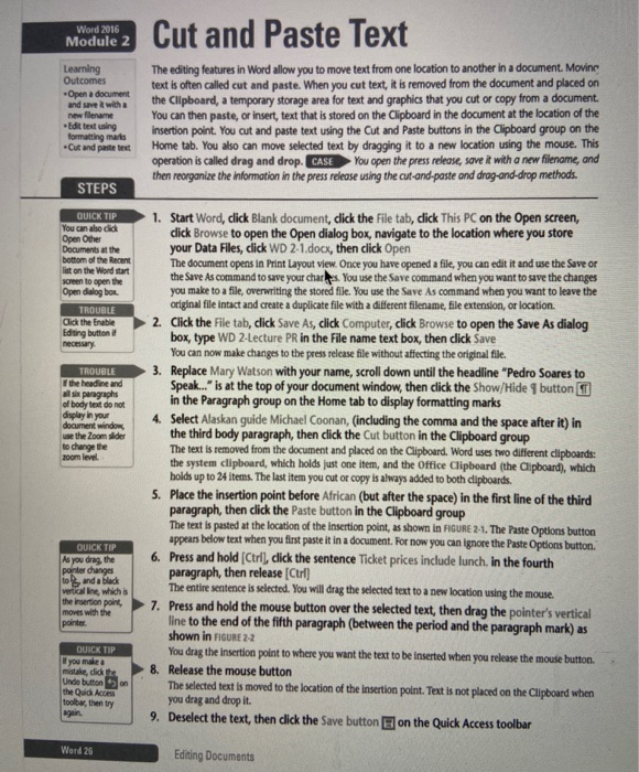 Solved Word 2016 Module 2 Cut and Paste Text Learning | Chegg.com