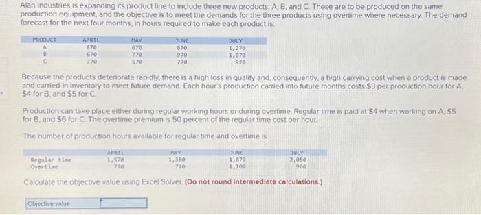 Alan industries is expanding its product line to | Chegg.com