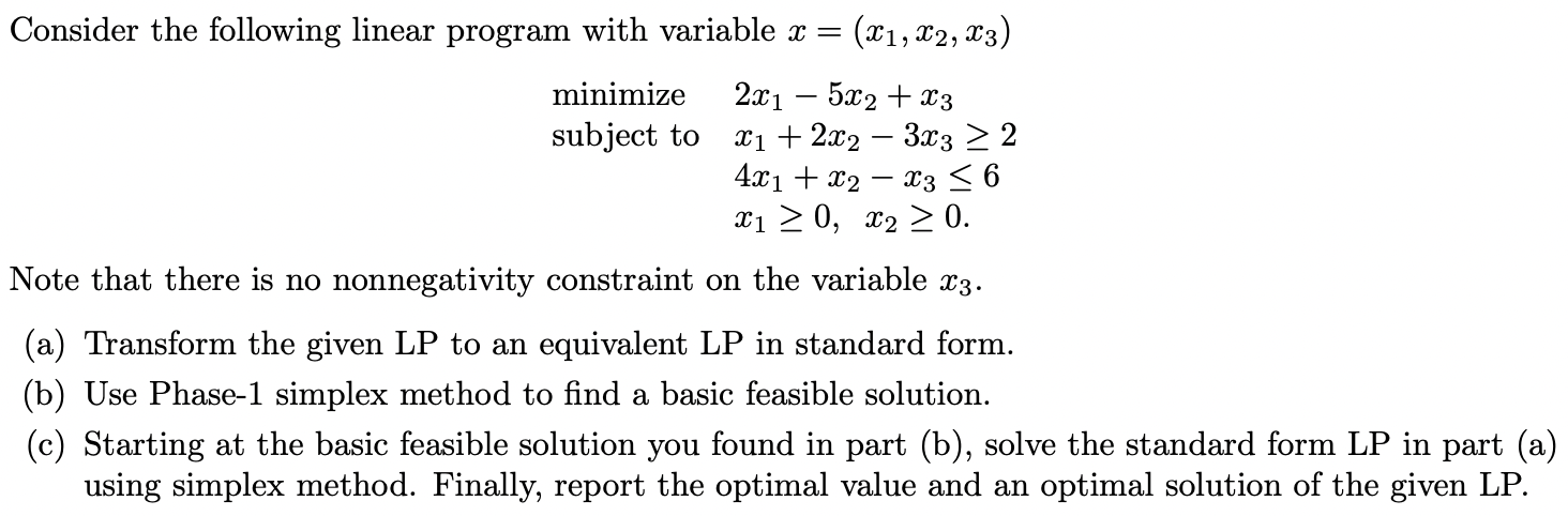 Solved Consider the following linear program with variable | Chegg.com