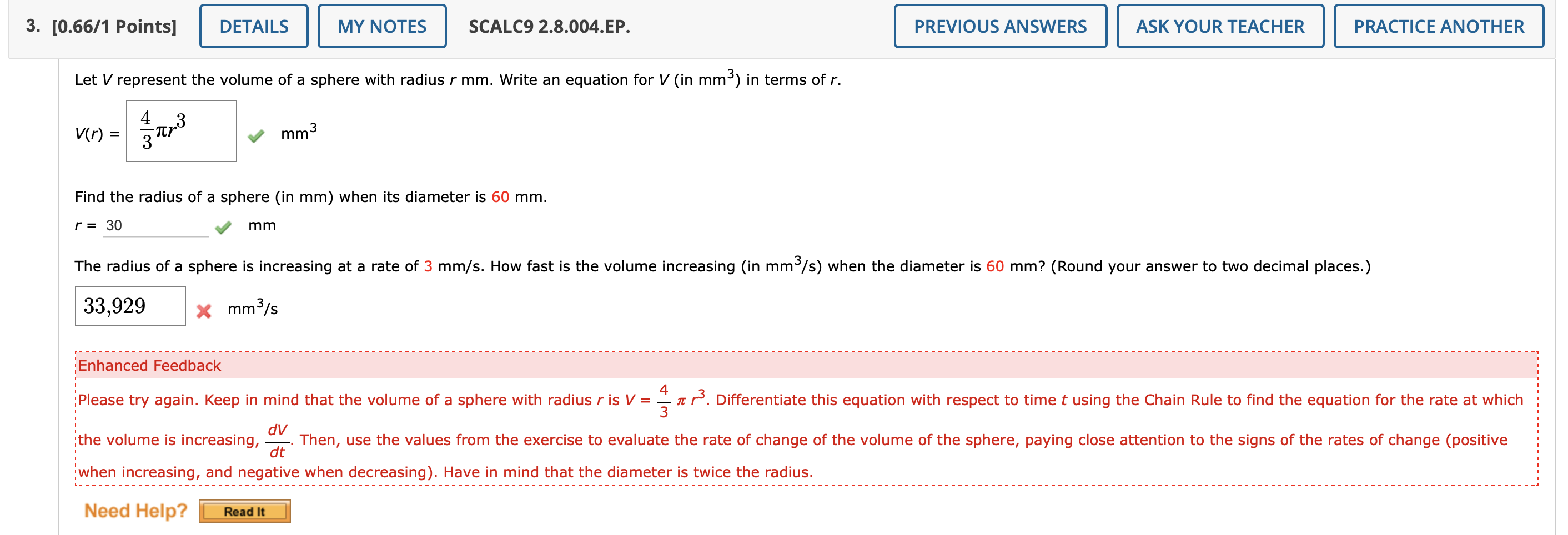 Solved Let V ﻿represent the volume of a sphere with radius | Chegg.com