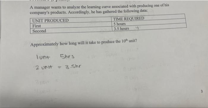 Solved A manager wants to analyze the learning curve | Chegg.com