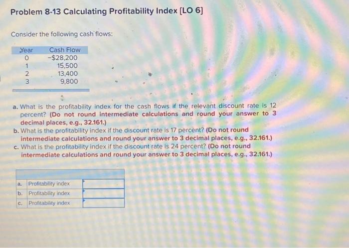 Solved Problem 8-13 Calculating Profitability Index [LO 6] | Chegg.com
