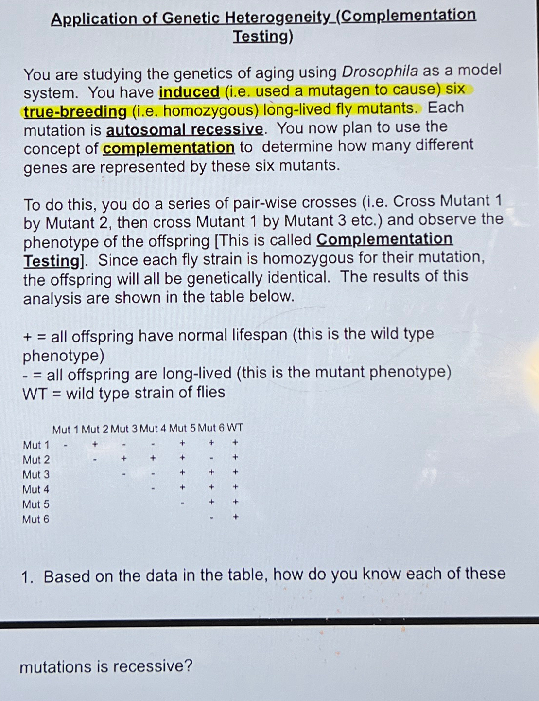 Solved Application of Genetic Heterogeneity_(Complementation | Chegg.com
