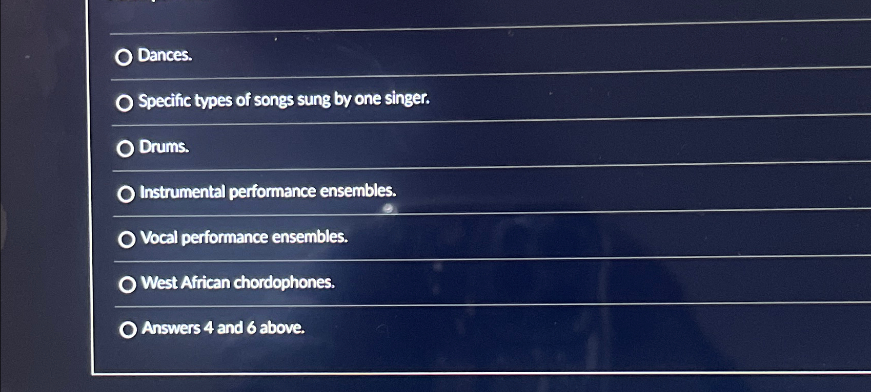 Solved Dances.Specific types of songs sung by one | Chegg.com