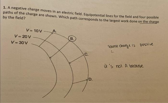 Solved 1. A negative charge moves in an electric field. | Chegg.com