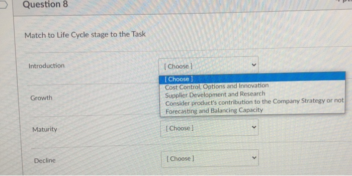 Solved Question 8 Match to Life Cycle stage to the Task | Chegg.com