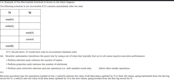 31A) Example of Non-Recoverable Schedule is shown in | Chegg.com