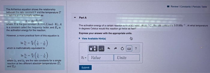 Solved Review Constants 1 Periodic Table The Arthenius | Chegg.com