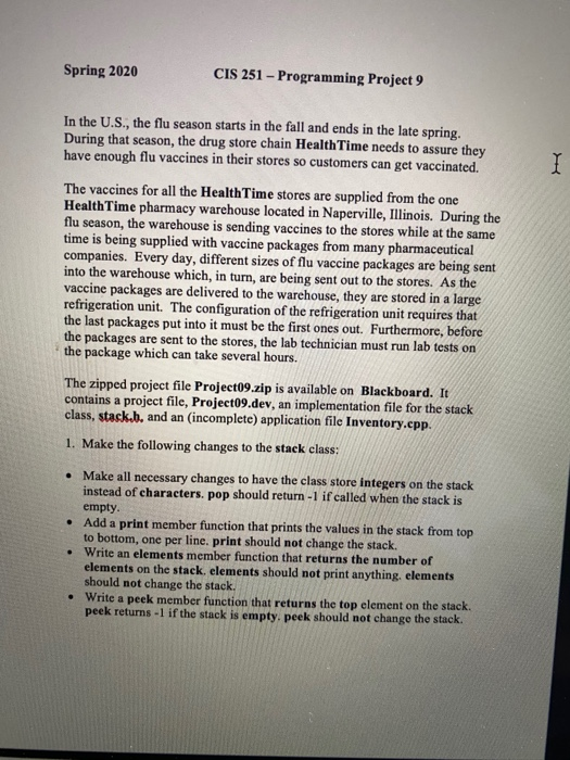 Spring 2020 CIS 251 - Programming Project 9 In the | Chegg.com