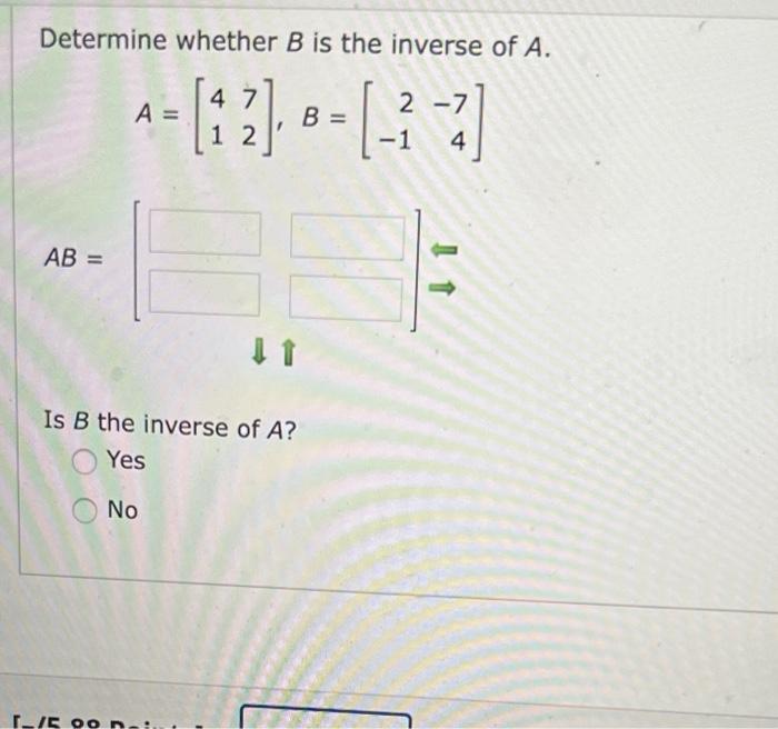 Solved Determine whether B is the inverse of A. A = [1 2]. | Chegg.com