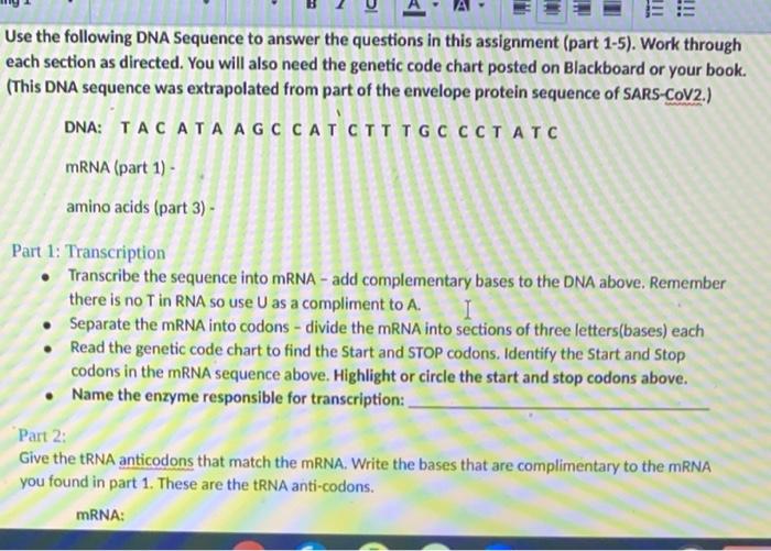 Solved Part 2: Give the tRNA anticodons that match the mRNA. | Chegg.com