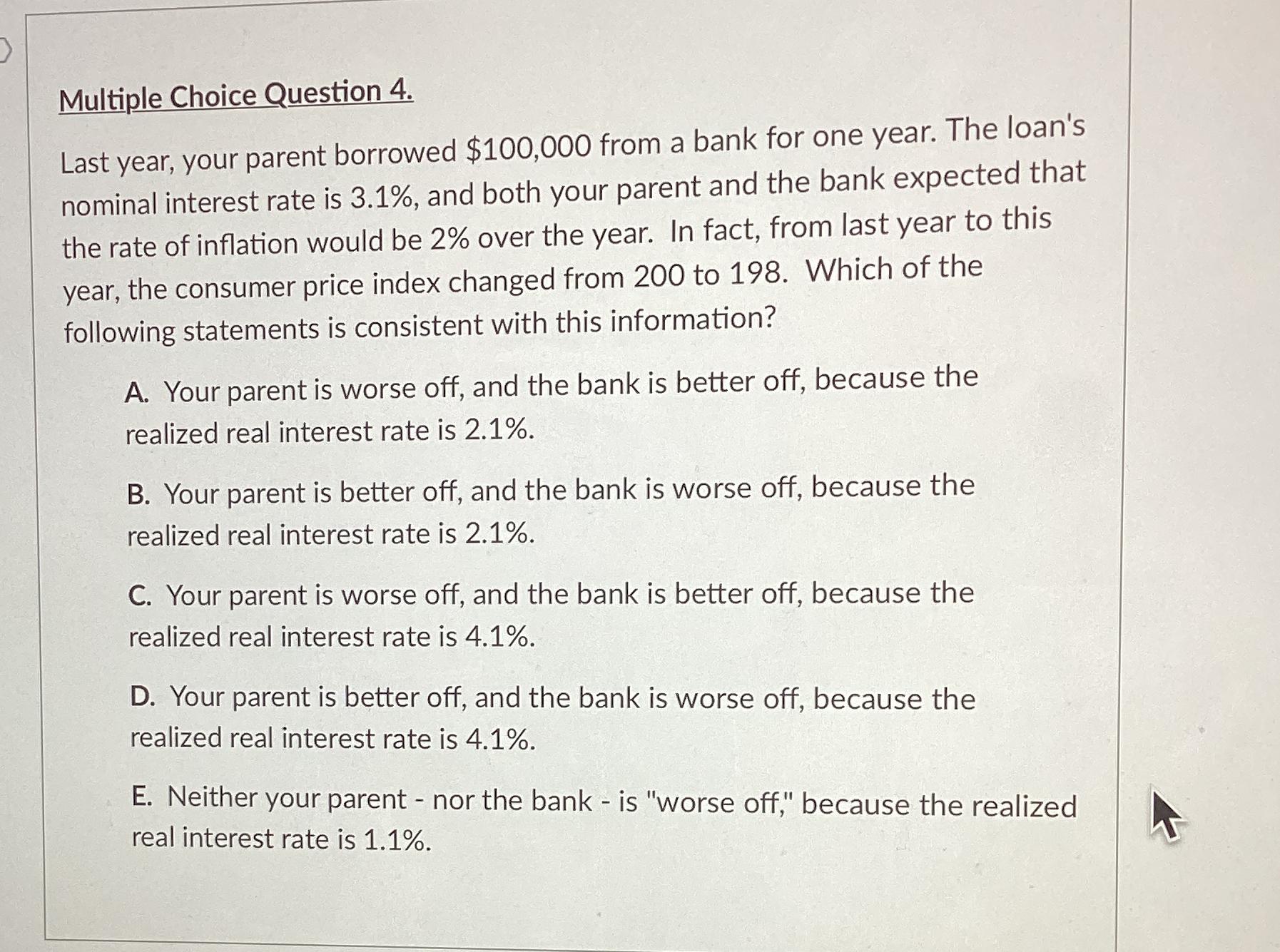 Solved Multiple Choice Question 4.Last year, your parent | Chegg.com