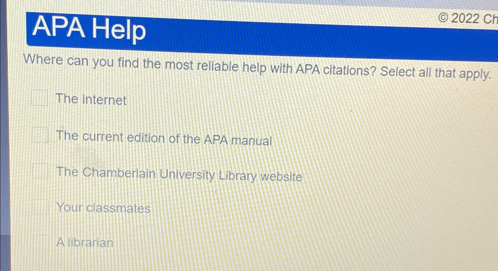 Solved APA Help(C) 2022Where can you find the most reliable | Chegg.com