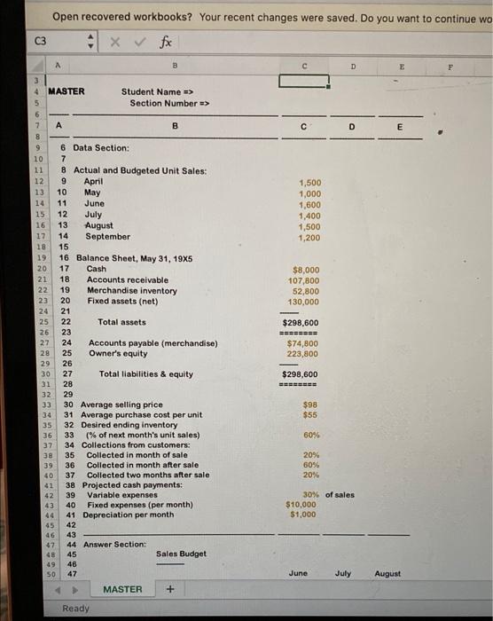Solved Open recovered workbooks? Your recent changes were | Chegg.com