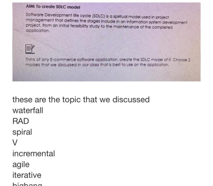 Solved AIM: To create SDLC model Software Development life | Chegg.com