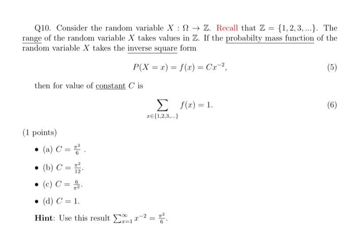 Solved Q10. Consider the random variable X: Z. Recall that | Chegg.com