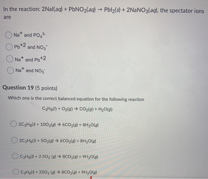 Solved In the reaction: 2Nal(aq) + PbNO3(aq) → Pbl2(s) + | Chegg.com
