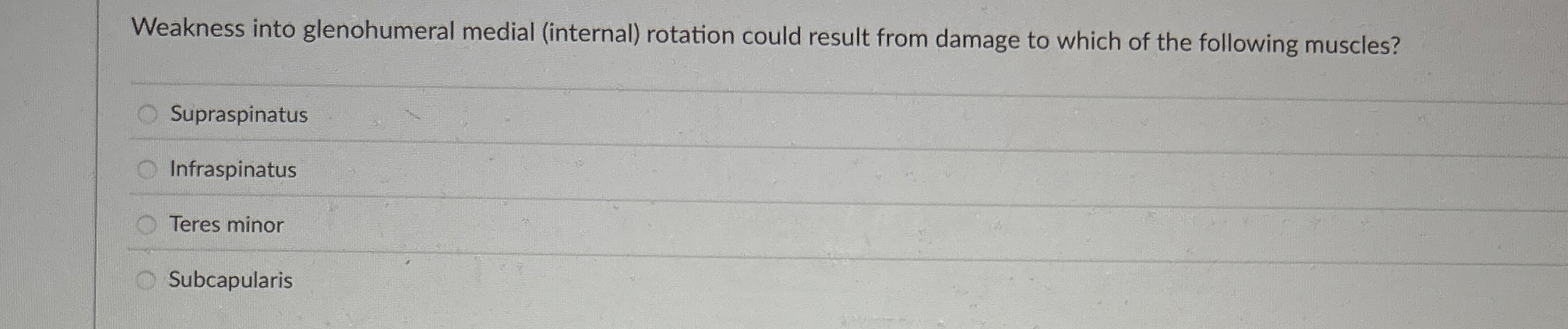 Solved Weakness into glenohumeral medial (internal) | Chegg.com