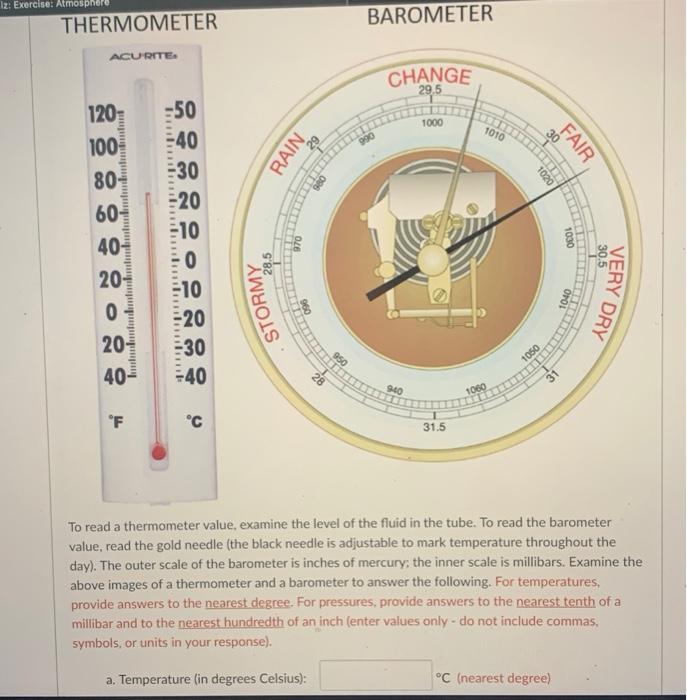 Solved Iz: Exercise: Atmosphere THERMOMETER BAROMETER | Chegg.com