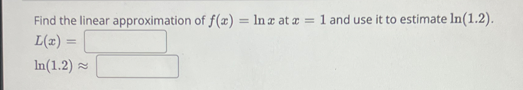 Solved Find the linear approximation of f(x)=lnx ﻿at x=1 | Chegg.com