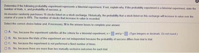 Solved Determine if the following probability experiment | Chegg.com