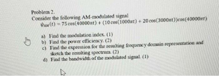 Solved Problem 2. Consider the following AM-modulated signal | Chegg.com