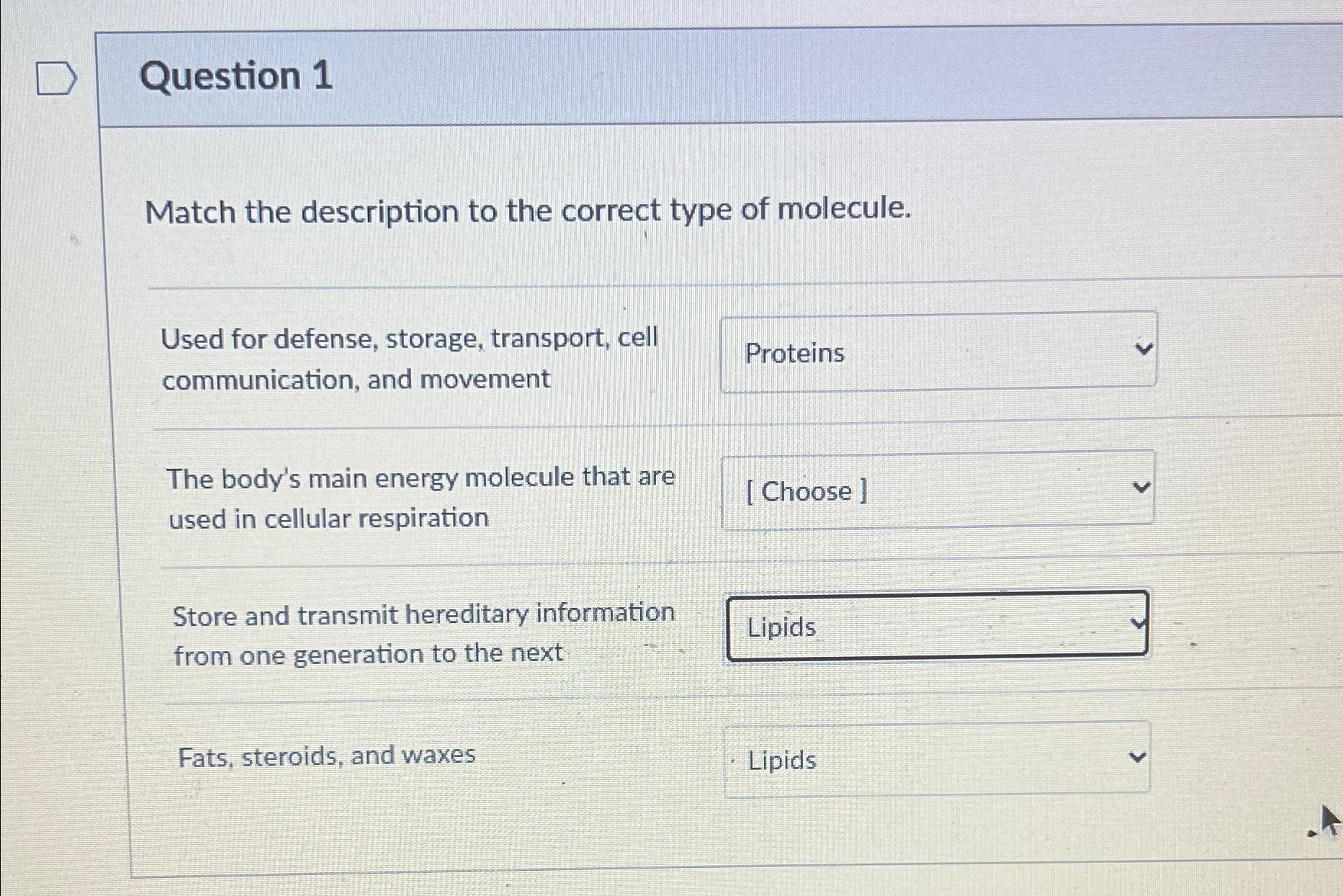 Solved Question 1Match the description to the correct type | Chegg.com