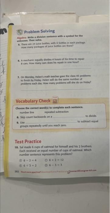 Solved Problem Solving Algebra Write o division sentence | Chegg.com