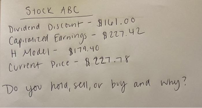 Solved Is Stock Abc Overvalued Undervalued Or Close To 