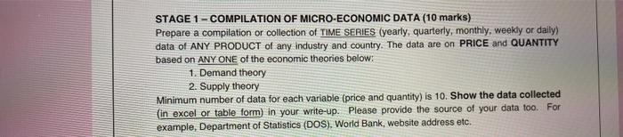 Solved STAGE 1 - COMPILATION OF MICRO-ECONOMIC DATA (10 | Chegg.com