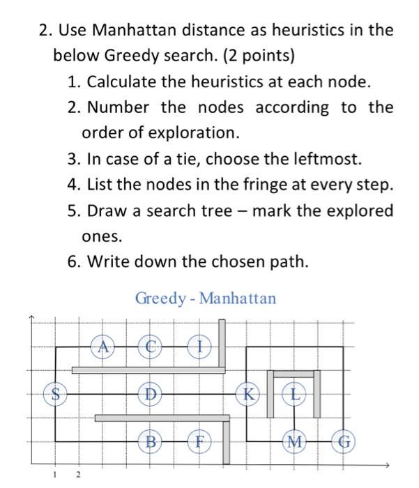Solved 2. Use Manhattan distance as heuristics in the below | Chegg.com